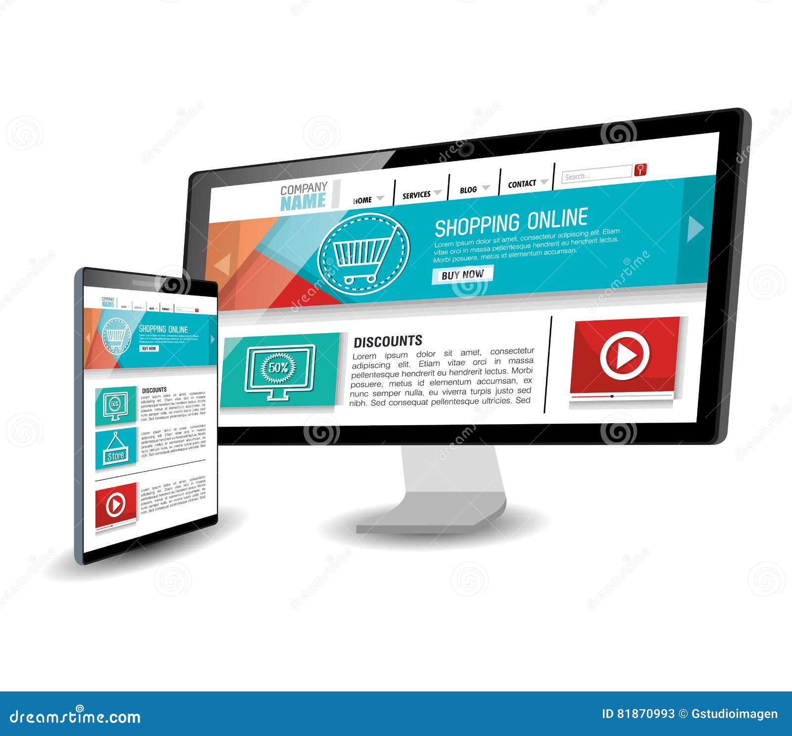 Website Template in Electronic Devices Stock Vector - Illustration of ...