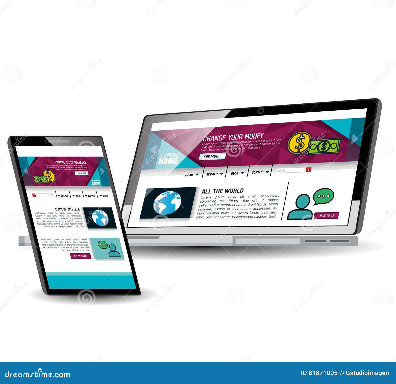 Website Template in Electronic Devices Stock Vector - Illustration of ...