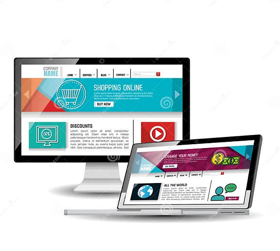 Website Template in Electronic Devices Stock Vector - Illustration of ...