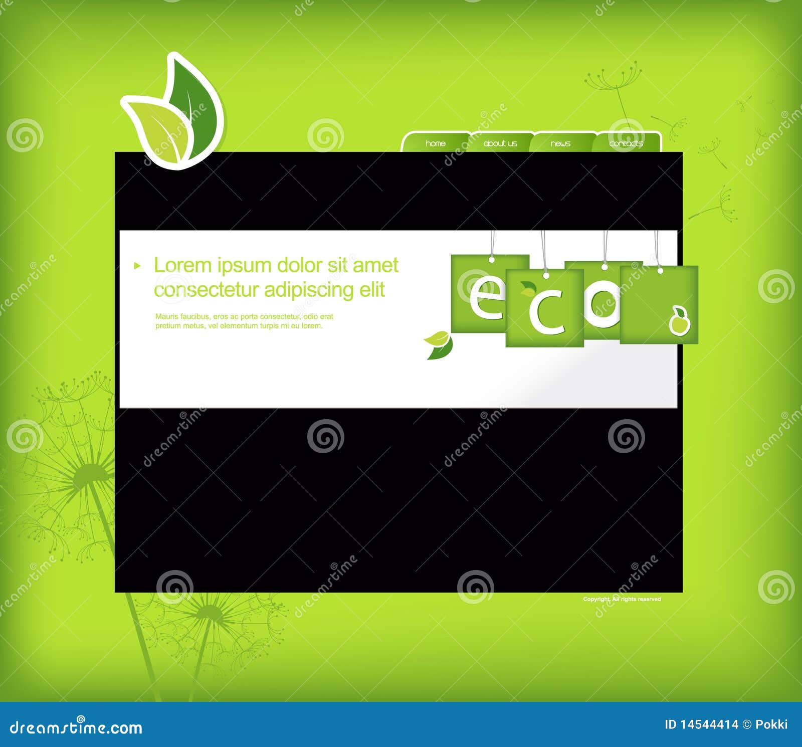 Website Template with Green Background. Stock Vector - Illustration of ...