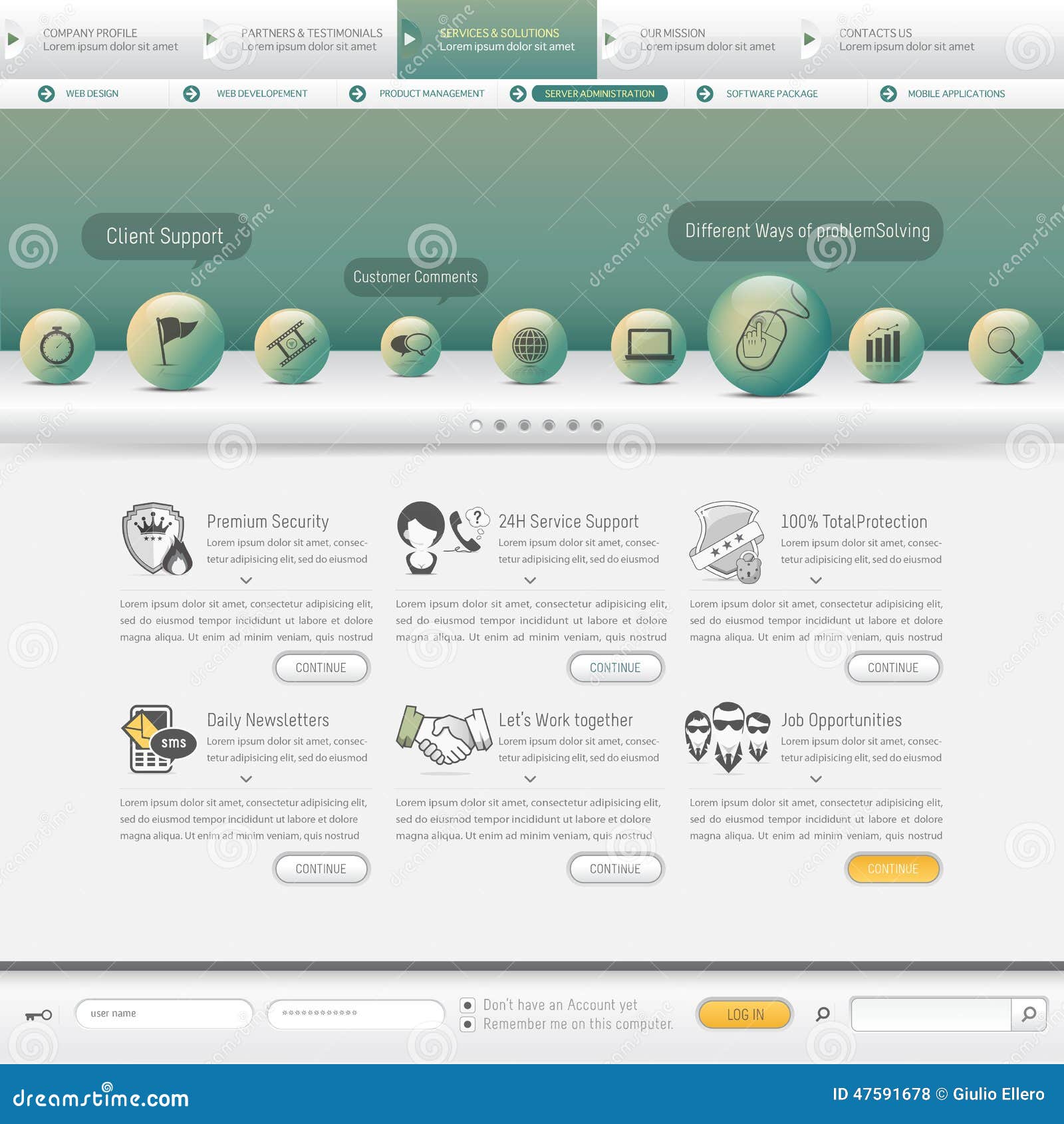 Website Template with Icon Set Stock Vector - Illustration of click ...