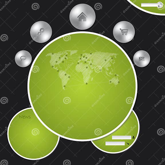 Website Template with Metallic Buttons and World Map Stock Vector ...