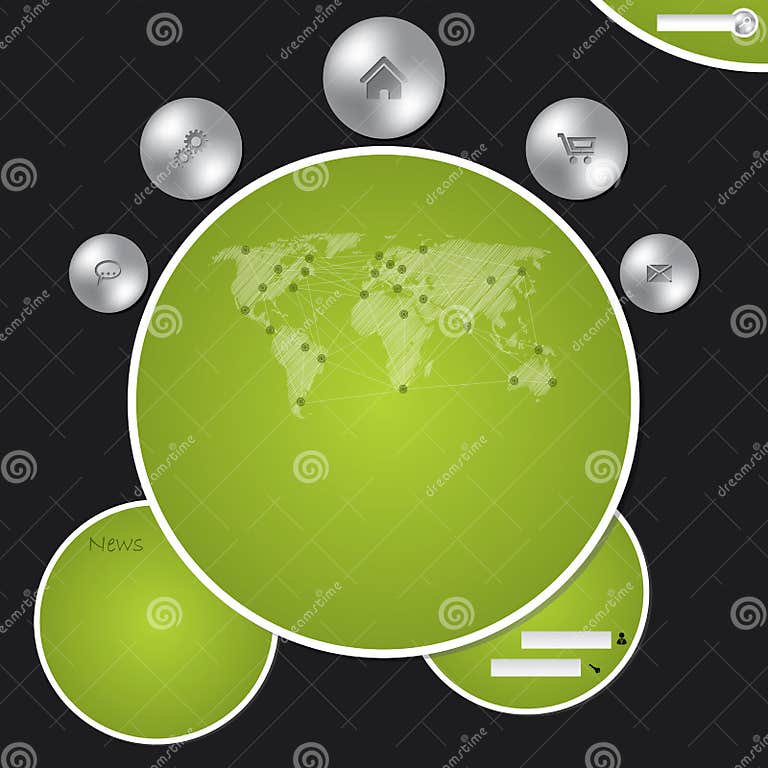 Website Template with Metallic Buttons and World Map Stock Vector ...