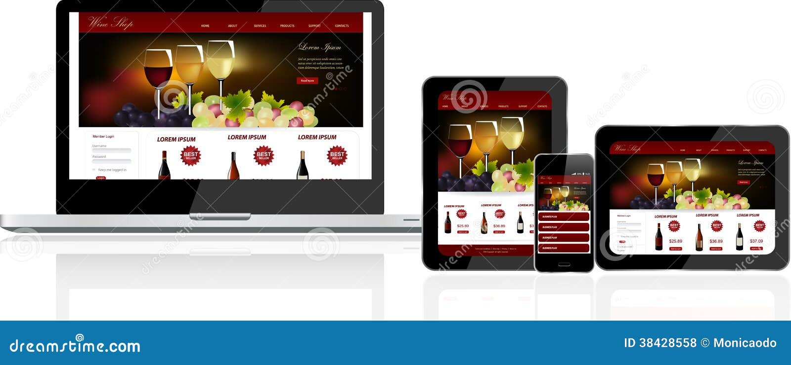 Website Template on Multiple Devices Stock Vector - Illustration of ...