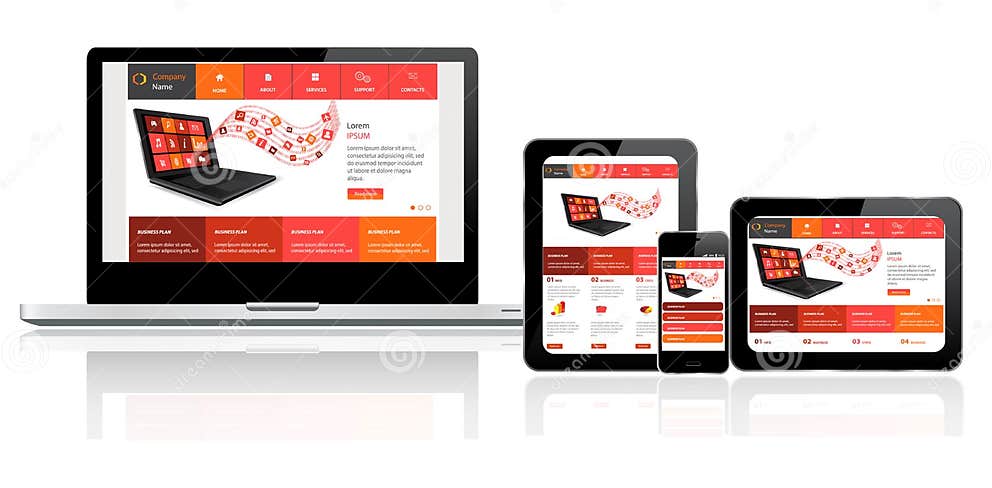 Website Template on Multiple Devices Stock Vector - Illustration of ...