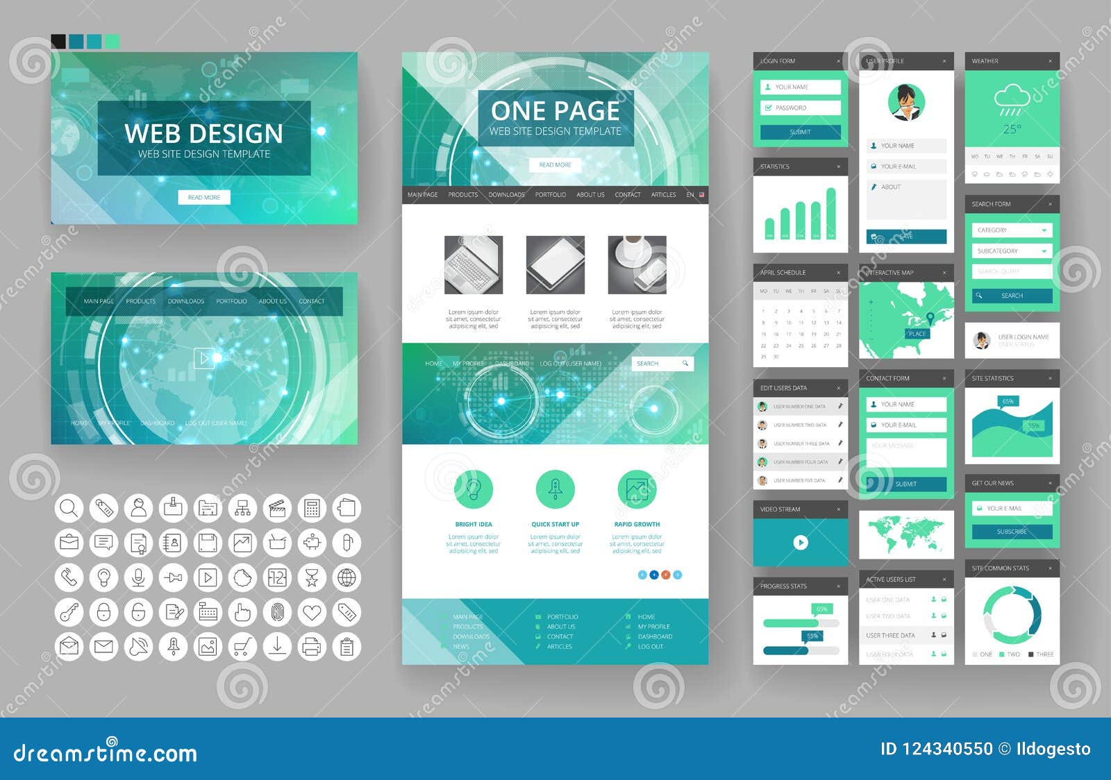 Website Design Template and Interface Elements Stock Vector ...