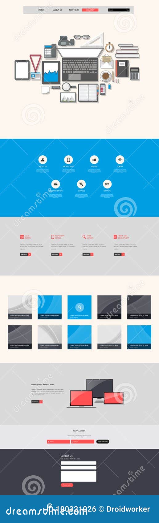 Website Template: One Page Flat Design Style Stock Vector ...