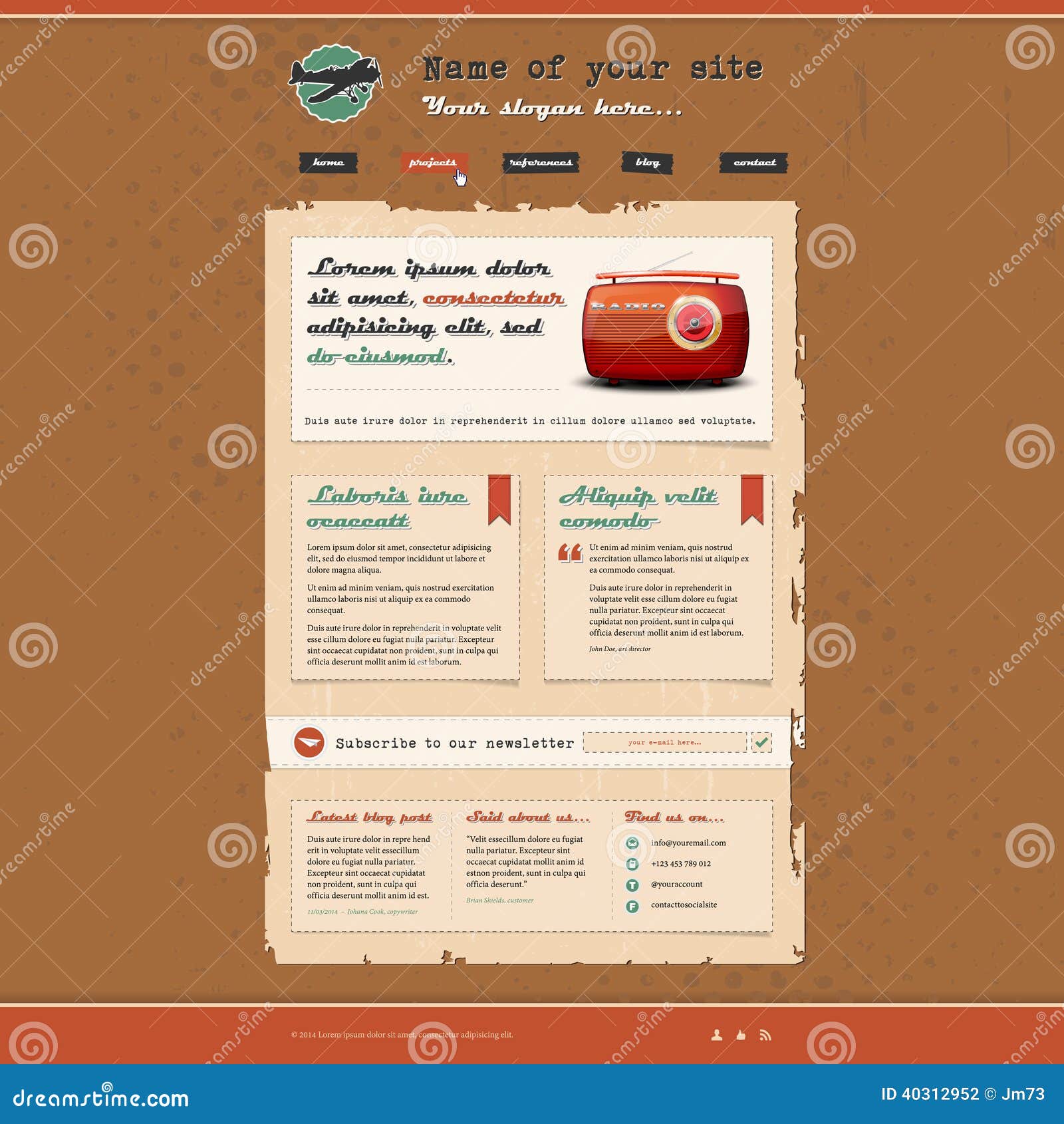 Website Template in Retro Design Stock Vector - Illustration of ...