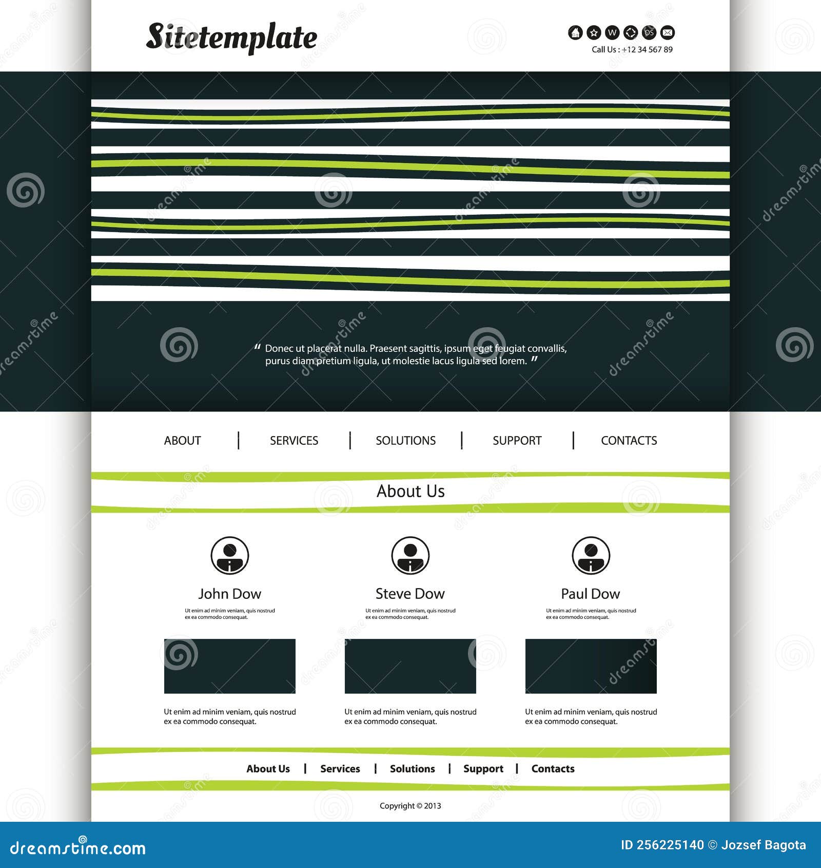 Website Template with Striped Header Stock Vector - Illustration of ...