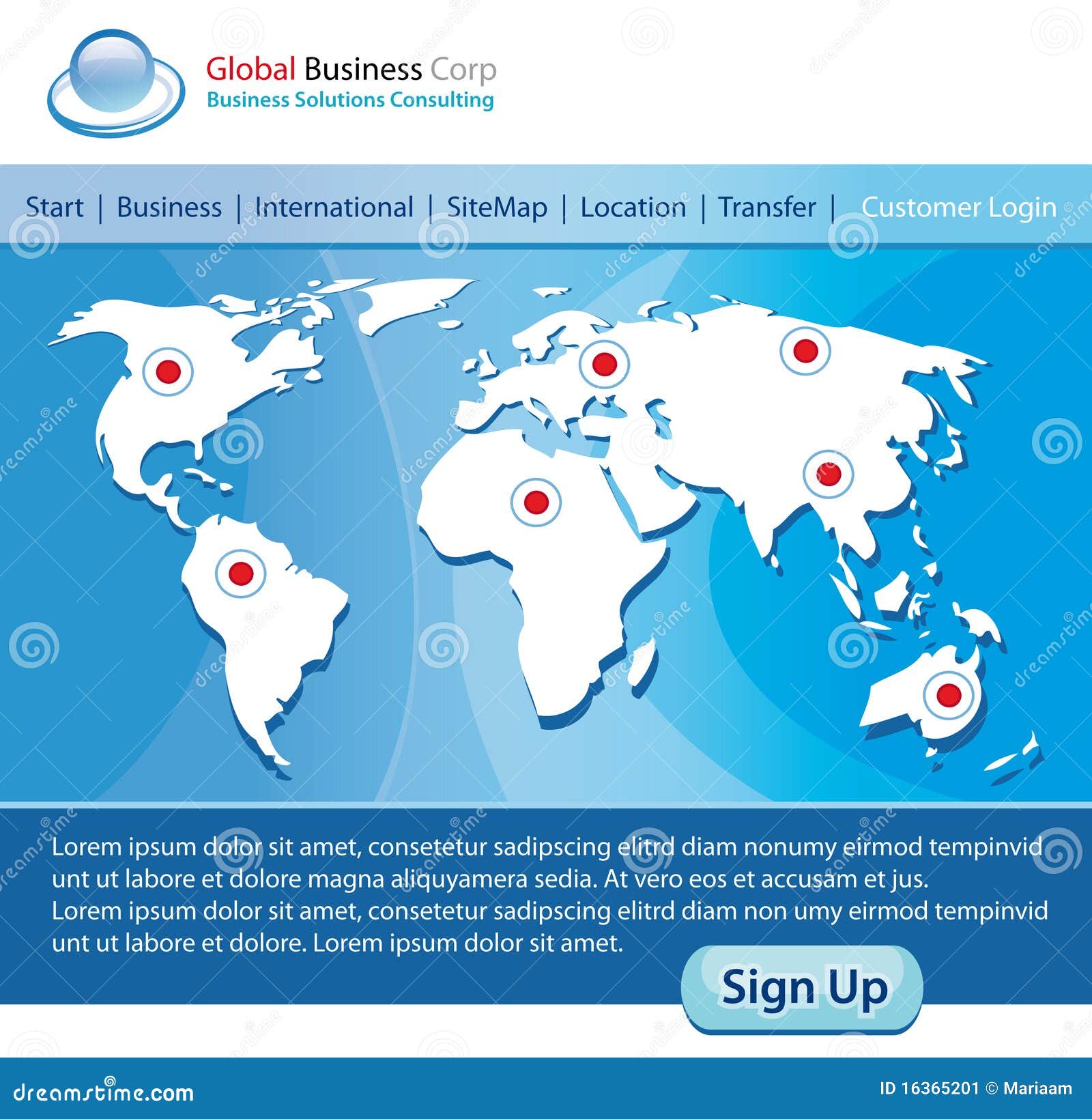 Website Template with World Map Stock Illustration - Illustration of ...