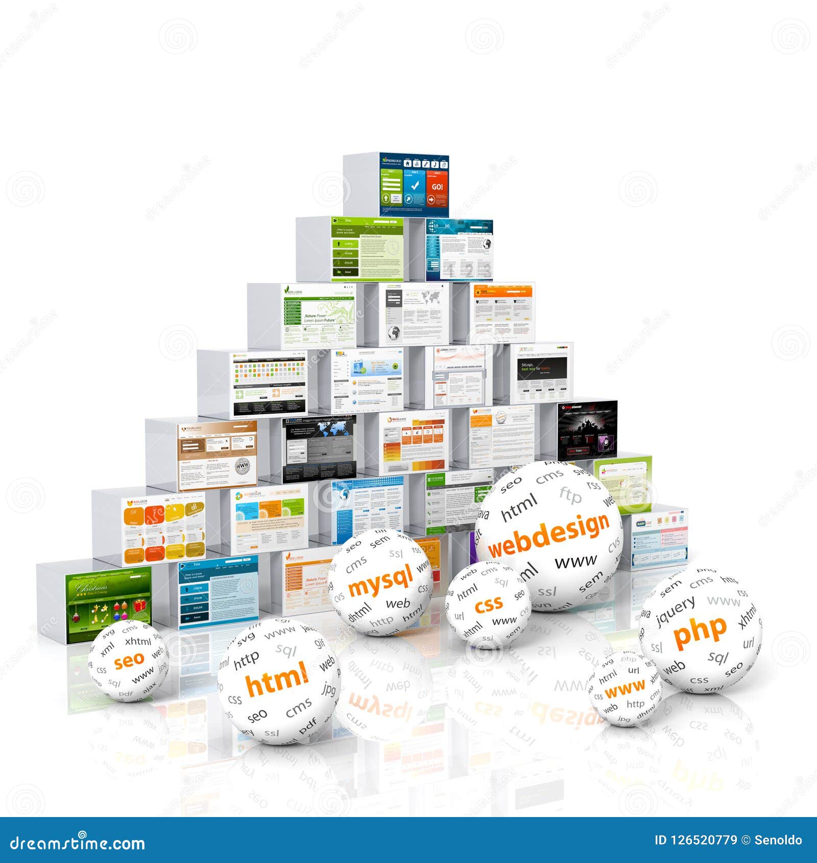Website Templates Stacked As a Pyramid and White Ball Stock ...