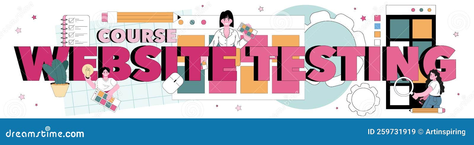 Website Testing Course Typographic Header Code Testing And Debugging Stock Vector