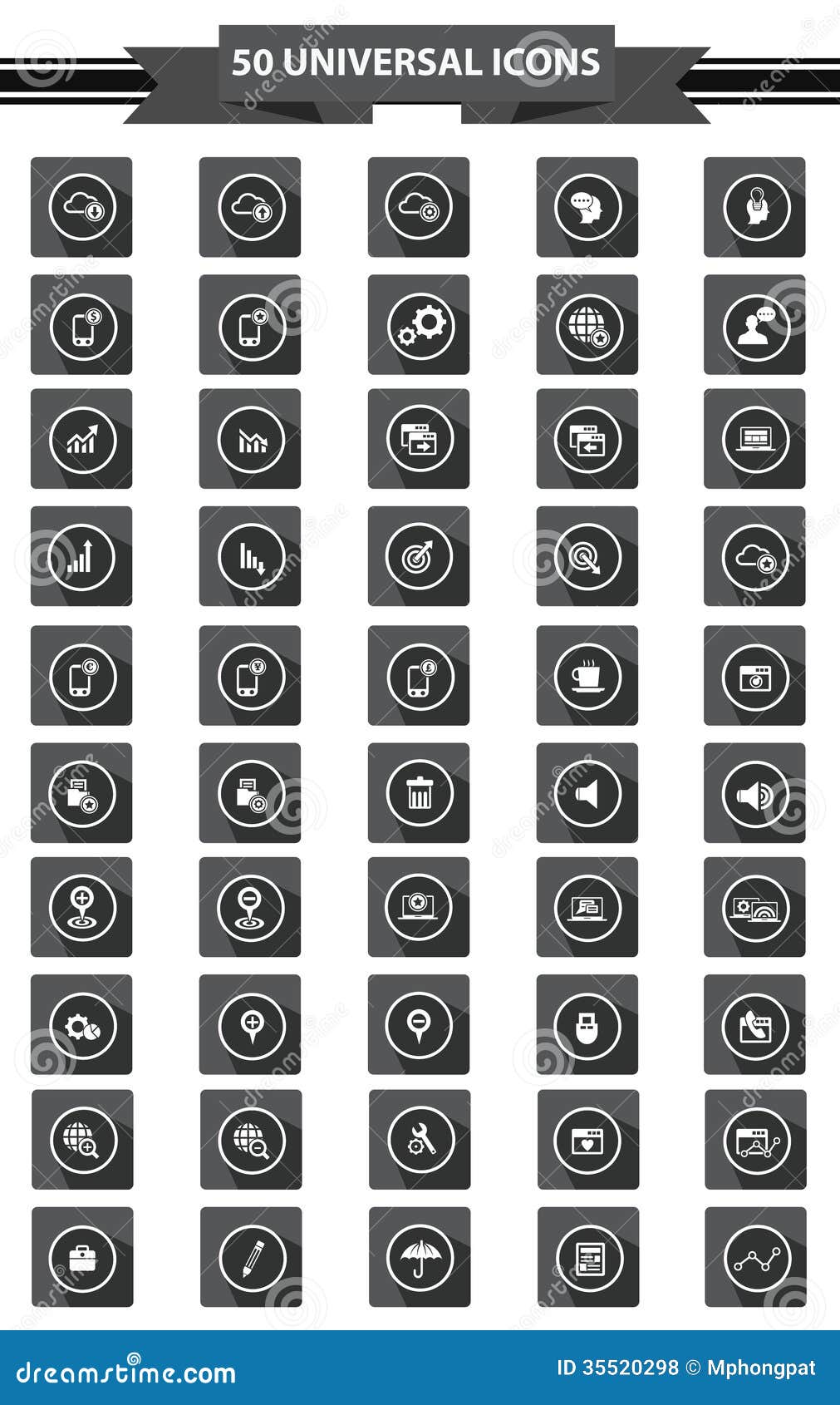 50 Website Universal Icon Set Stock Vector - Illustration of message ...