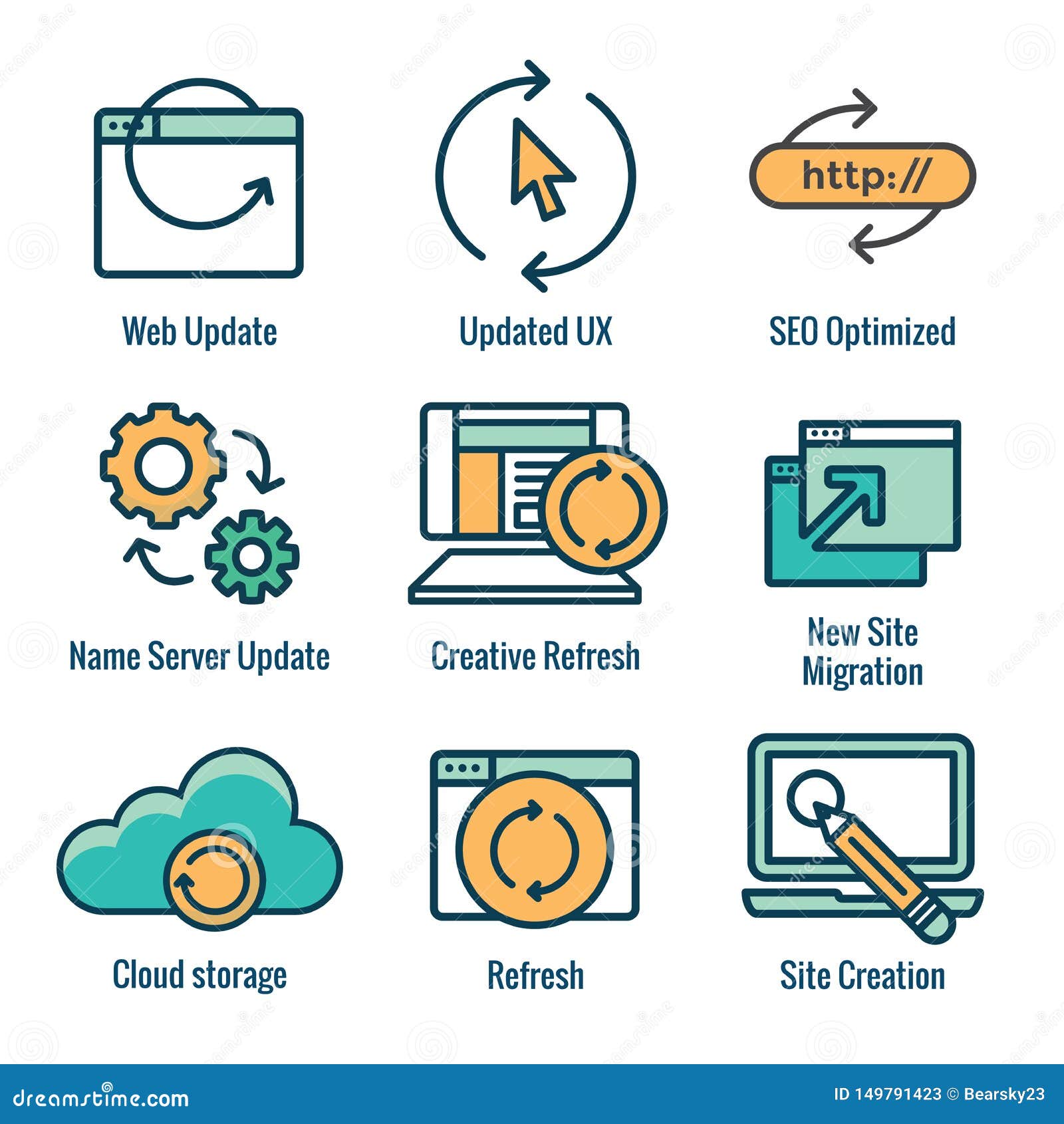 Website Update Icon Set with Seo Update, Site Creation, and Name Server ...