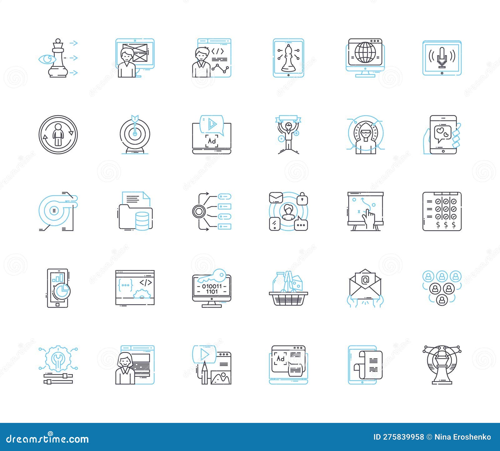 Website Visitors Linear Icons Set. Traffic, Engagement, Bounce, Clicks ...
