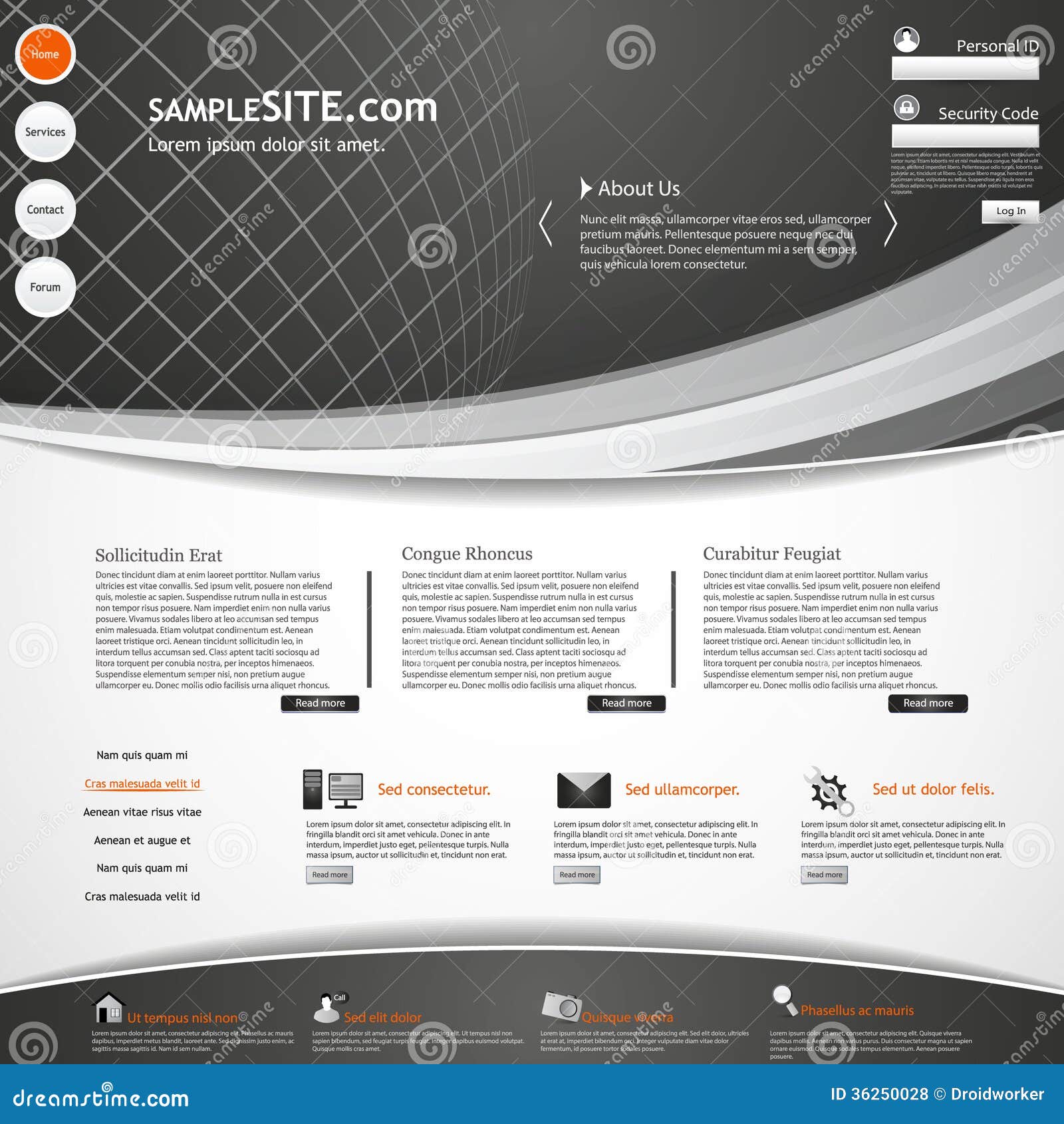 Website Web Design Elements Dark Template Stock Vector - Illustration ...