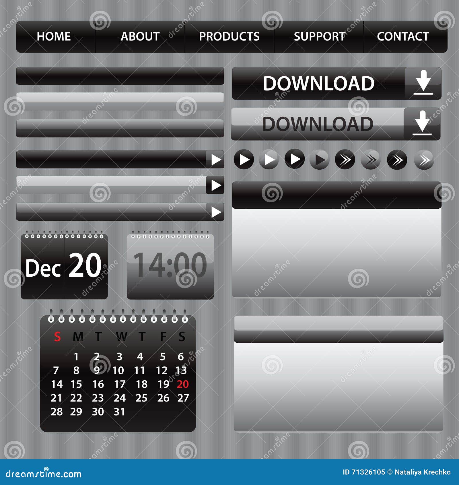 Website Web Design Elements Dark Vector Stock Vector - Illustration of ...