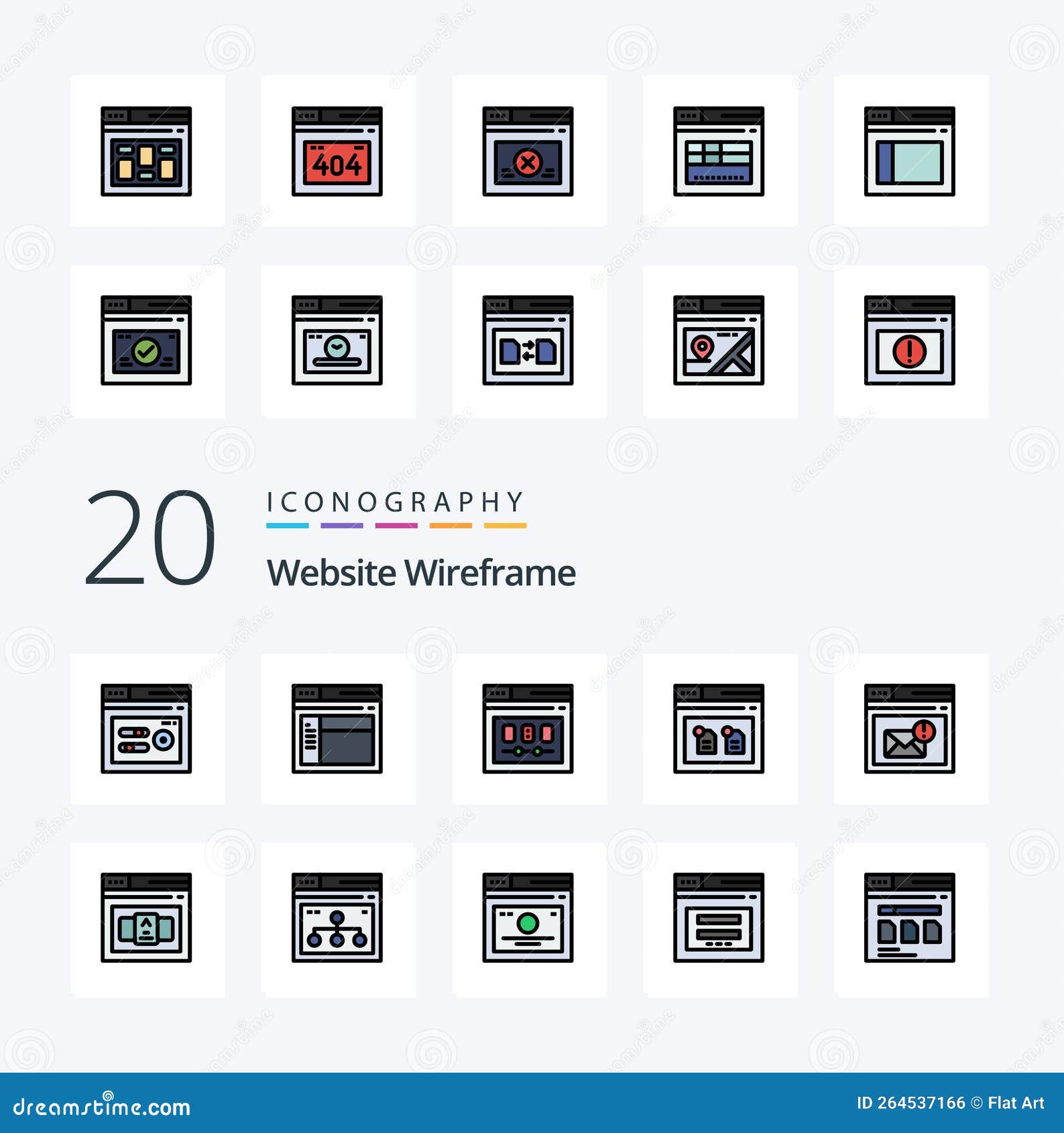 20 Website Wireframe Line Filled Color Icon Pack Like Browser Document ...