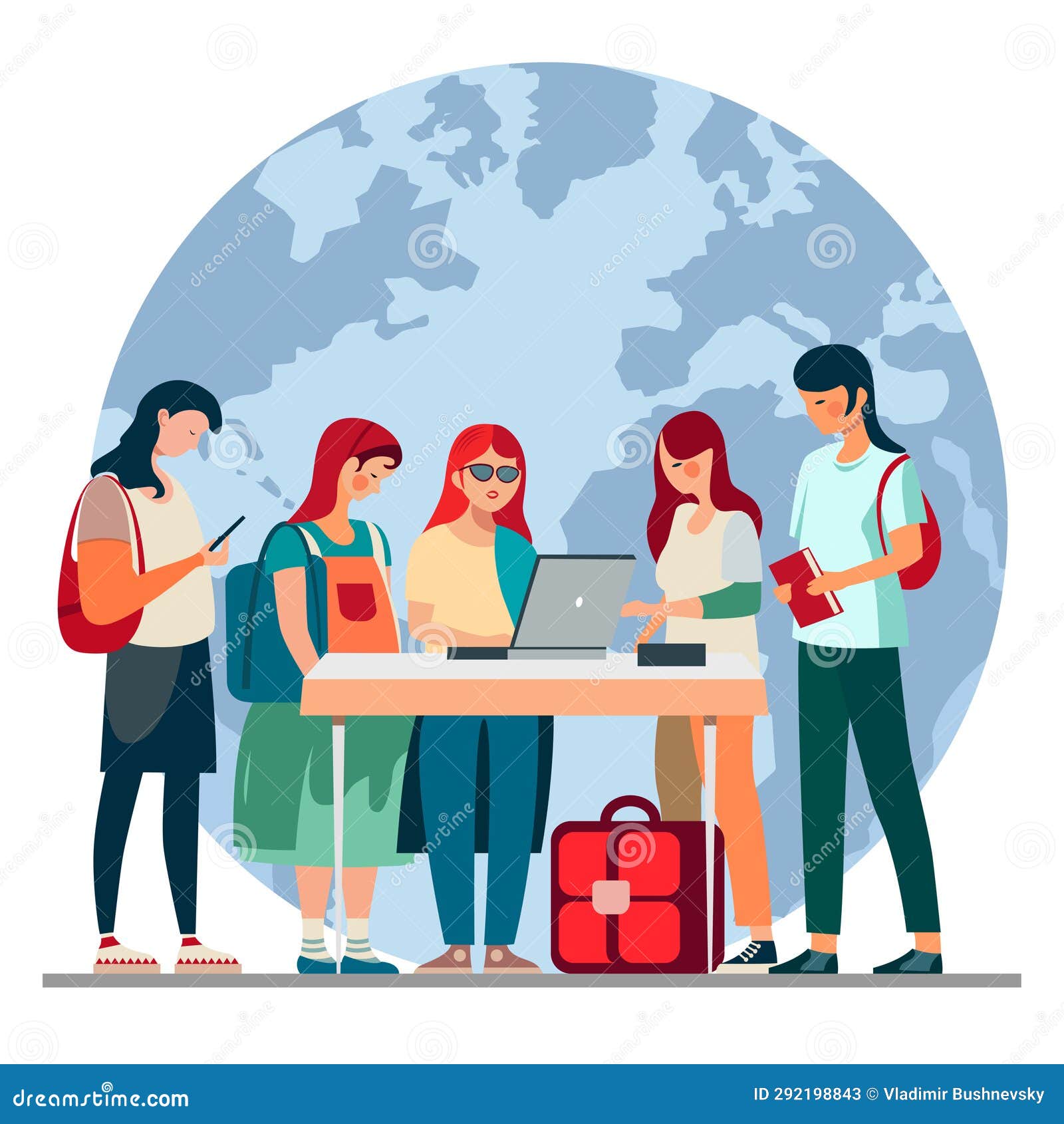 Teamwork Students Studying Group Book Symbol Cartoon Vector ...