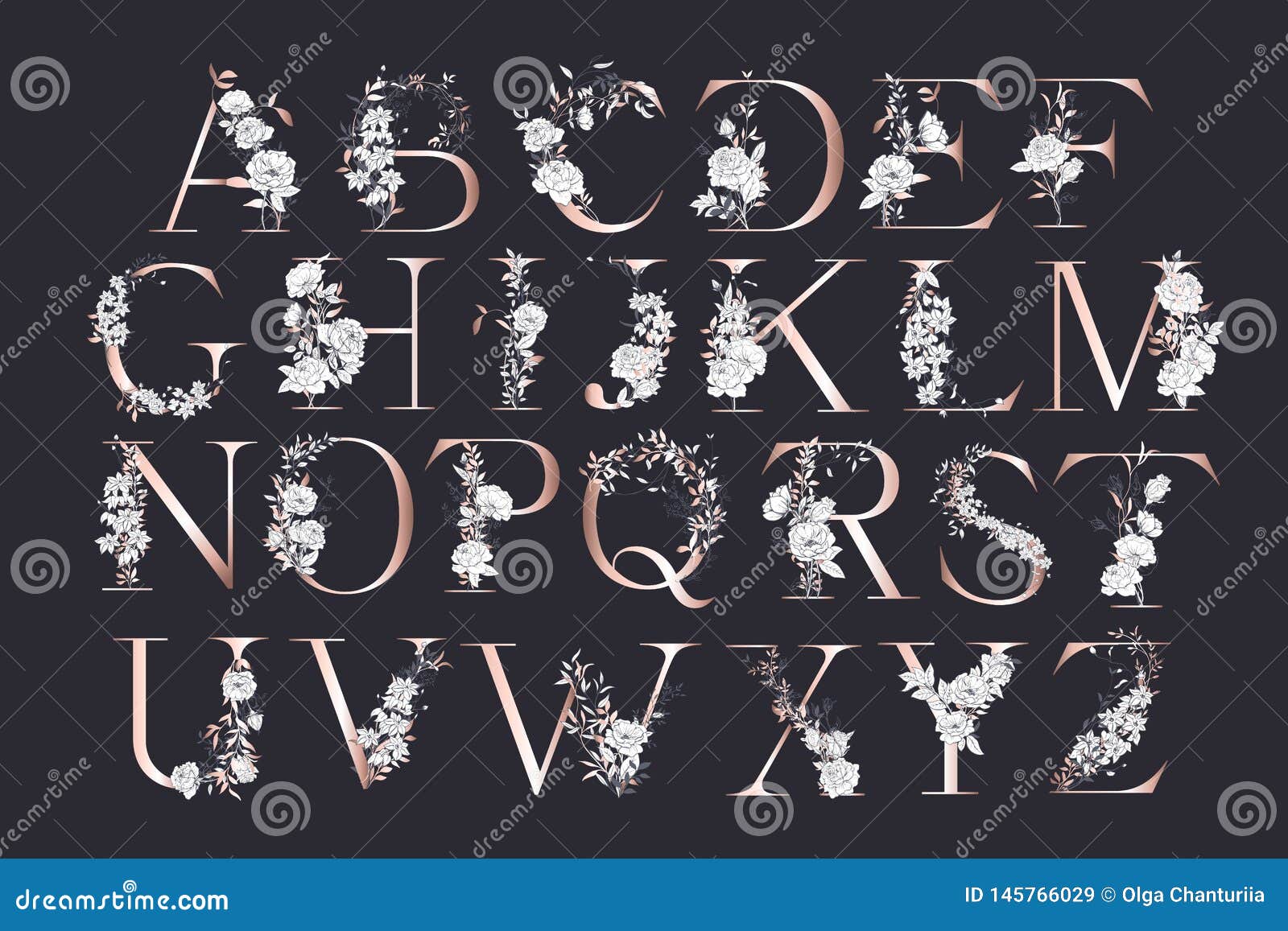 Wedding Alphabet. Initials with Botanical Elements. Monogram ...