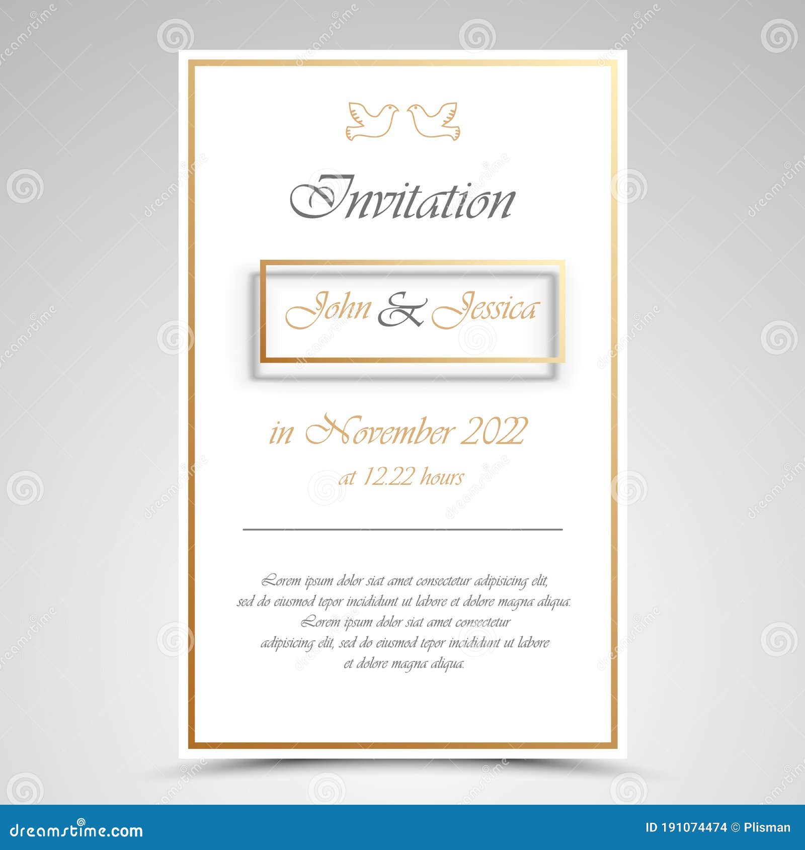 Wedding Announcement with Frame in Gold White Design Stock Vector ...