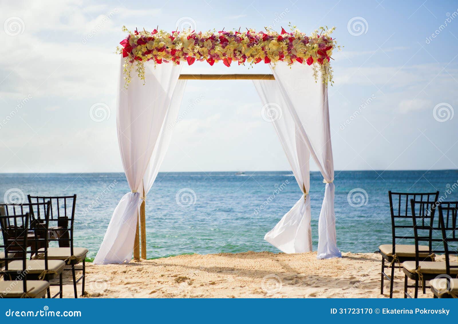 Wedding arch on the beach stock photo. Image of flowers - 31723170