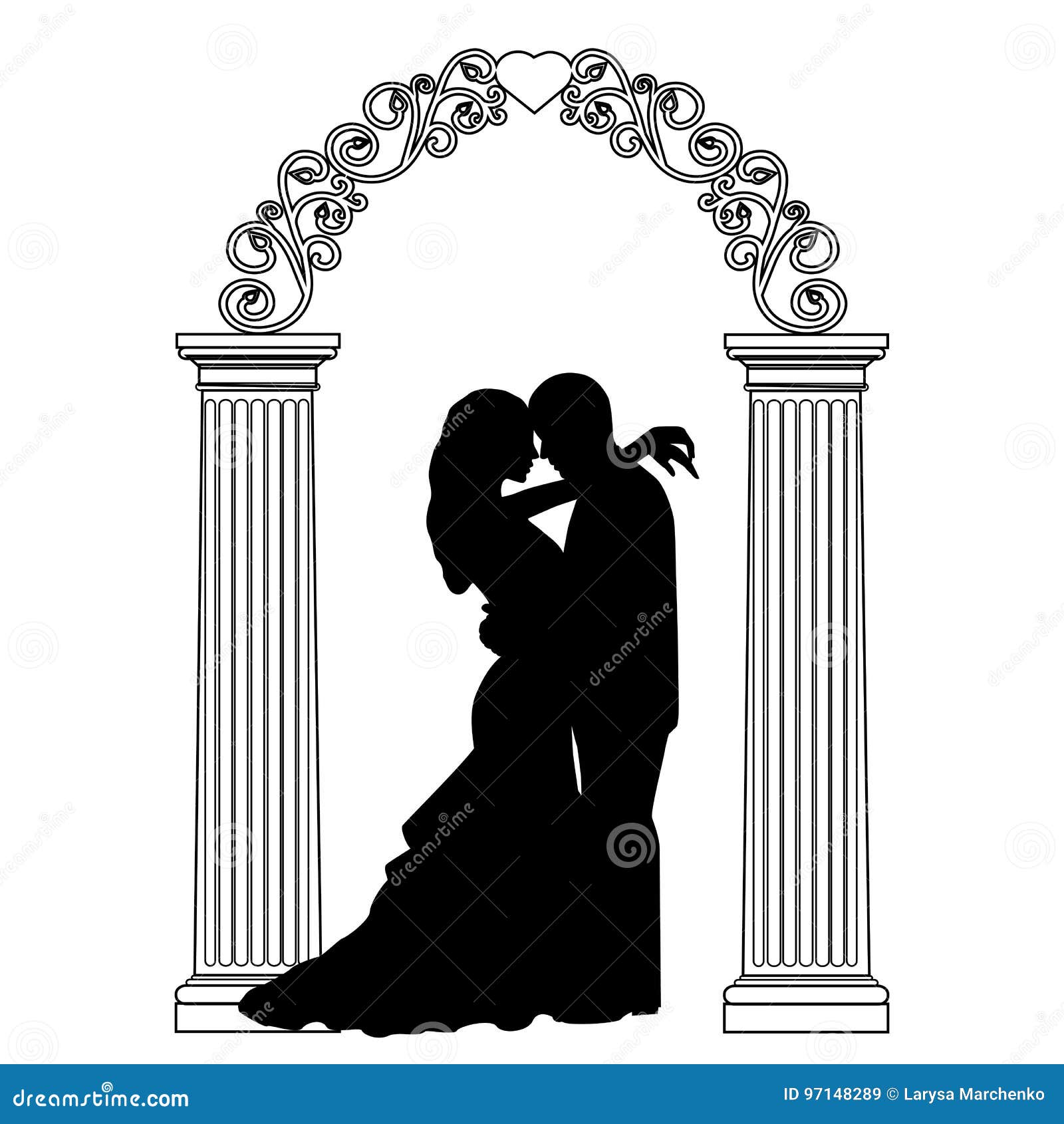 Wedding Arch with Bride and Groom. Stock Vector - Illustration of kiss ...