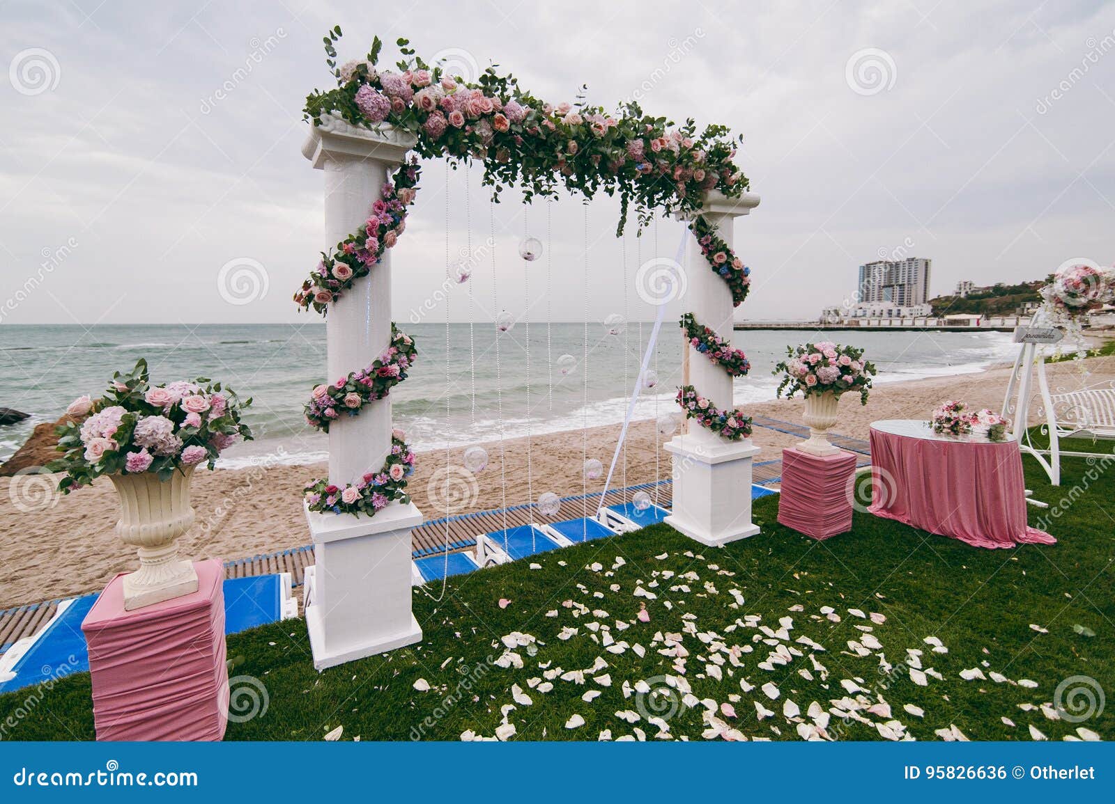 Wedding arch ceremonies stock photo. Image of engagement - 95826636