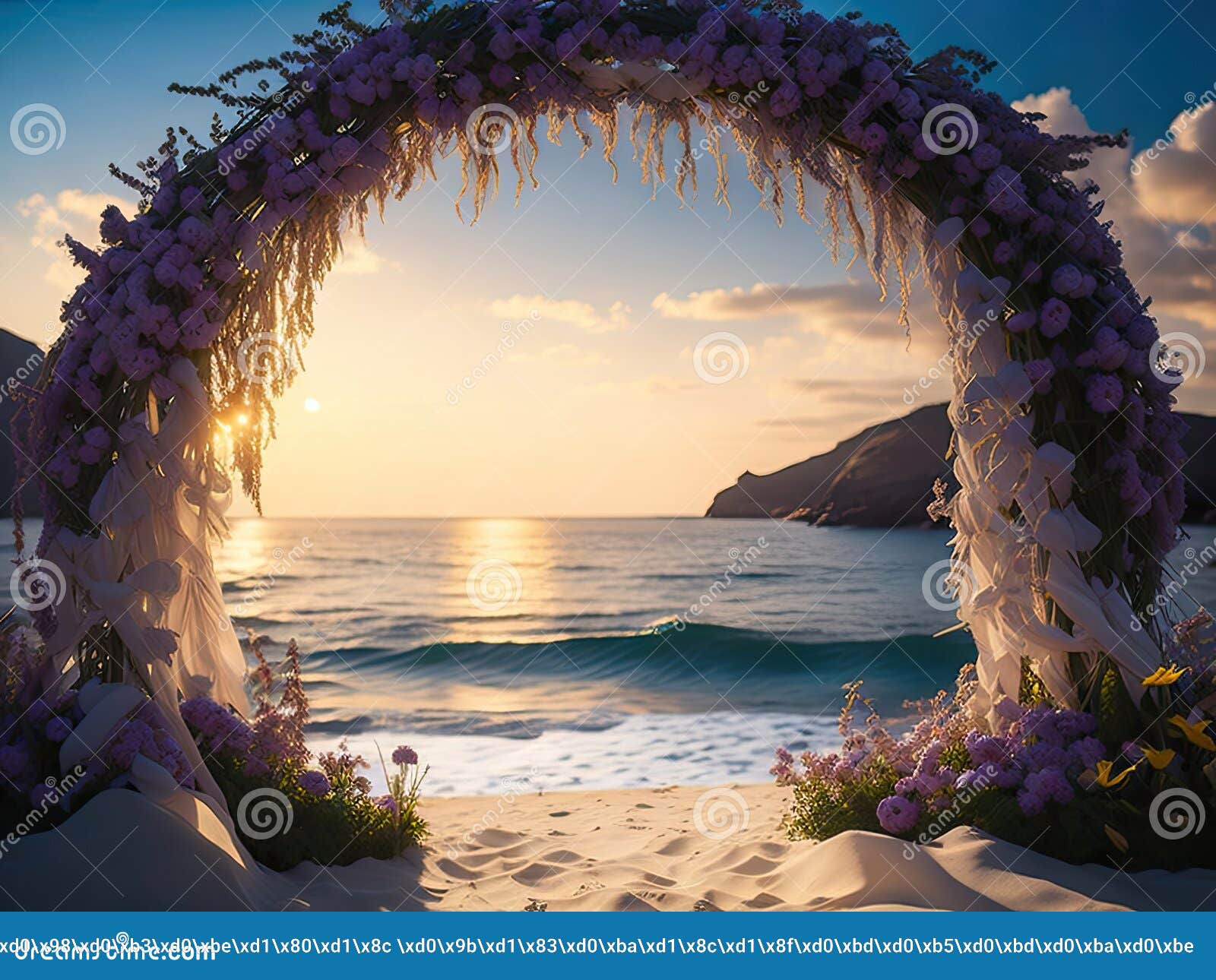 Wedding Arch and Chairs without People on the Night Beach. Ai ...
