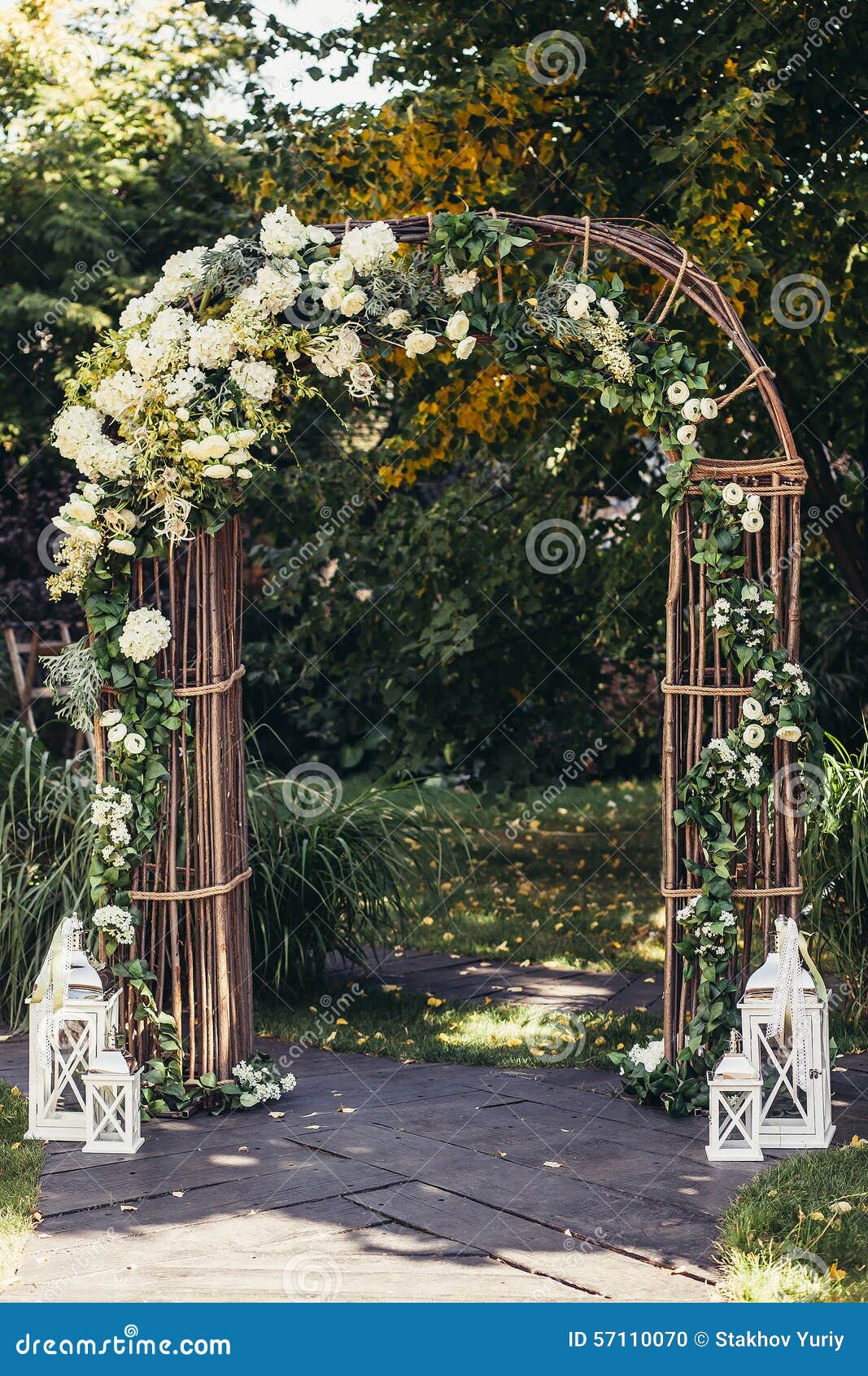 Wedding arch in forest stock photo. Image of decor, ceremony - 57110070