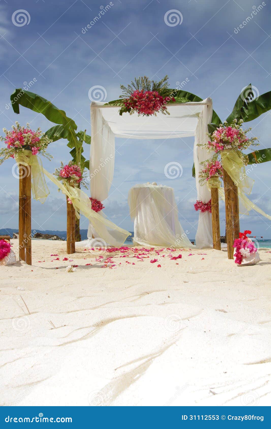 Wedding Arch and Set Up with Flowers on Tropical Beach Stock Image ...