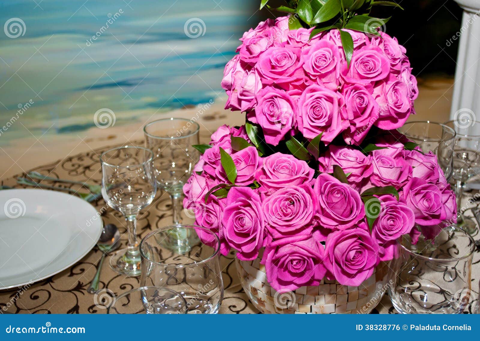Wedding Arrangement with Pink Roses Stock Photo - Image of matrimony ...