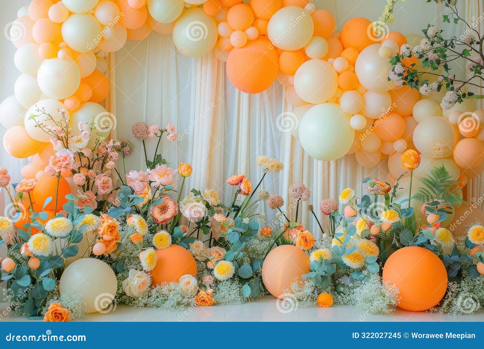 Wedding Backdrop Decoration with Balloon Beige and Orange Stock Image ...