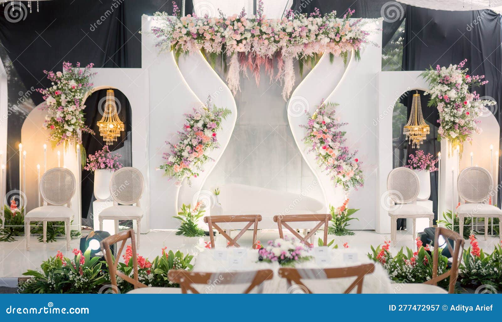Wedding backdrop display stock image. Image of chair - 277472957