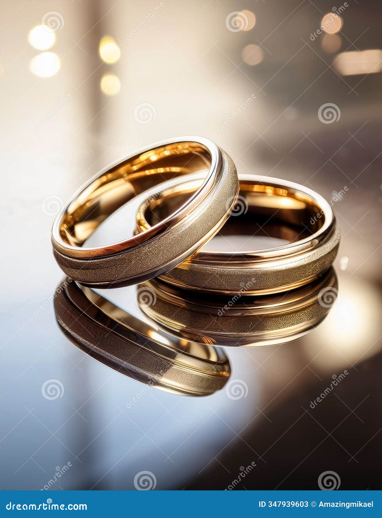 Wedding Bands on a Mirror Surface Reflecting Light Stock Image - Image ...