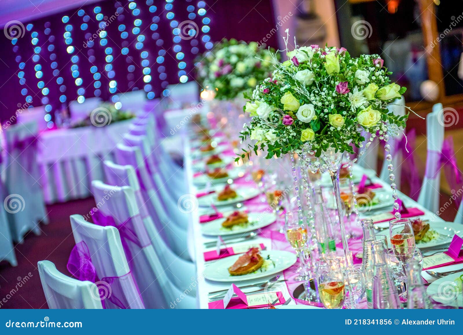 Wedding Banquet Table with Flowers Decoration. Stock Photo - Image of ...