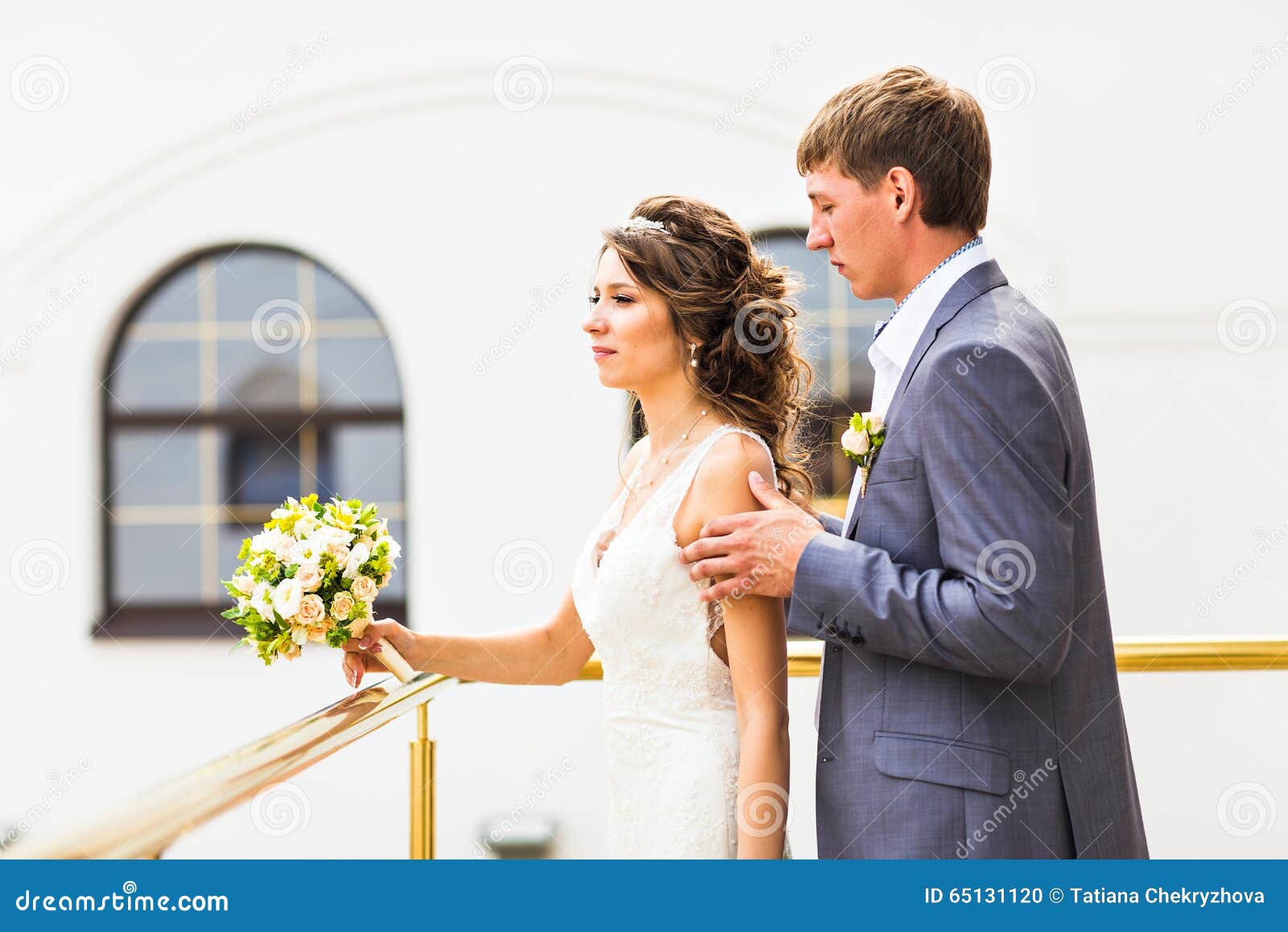 Wedding Beautiful Young Couple Stand on the Stock Photo - Image of ...