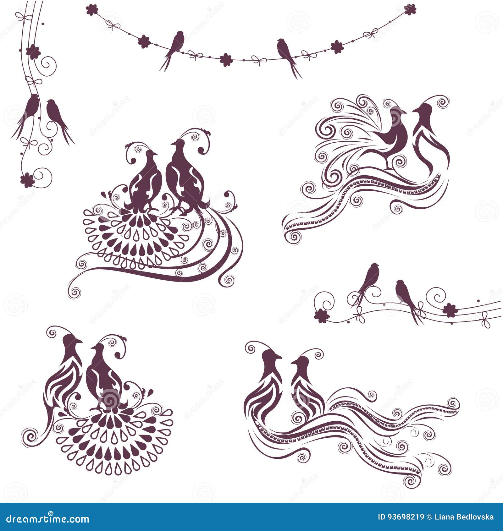 Wedding birds set stock vector. Illustration of love - 93698219