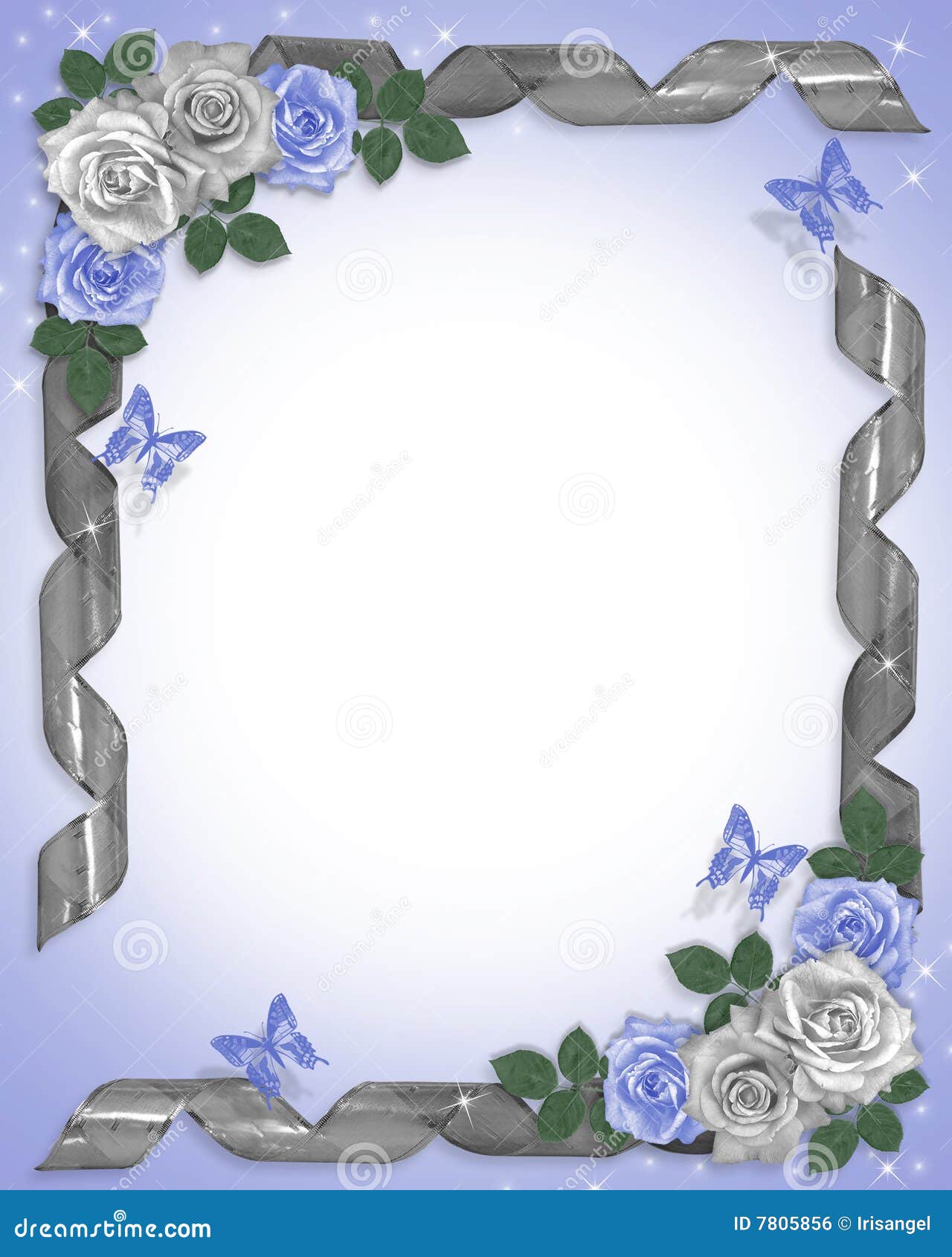 Wedding Border Blue Roses and Ribbons Stock Illustration - Illustration ...
