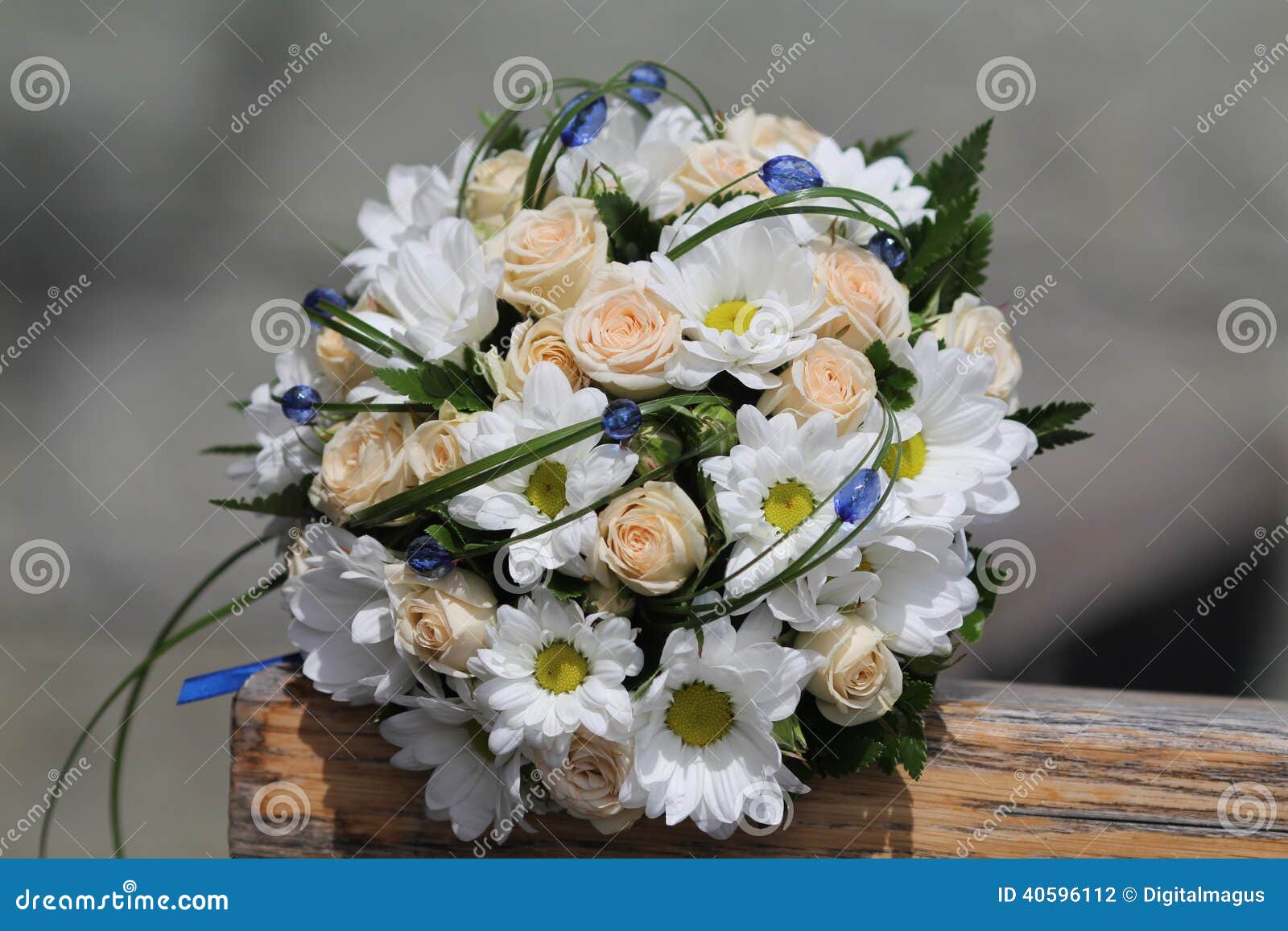 Wedding Bouquet of Cream Roses and Chamomile Stock Photo - Image of ...
