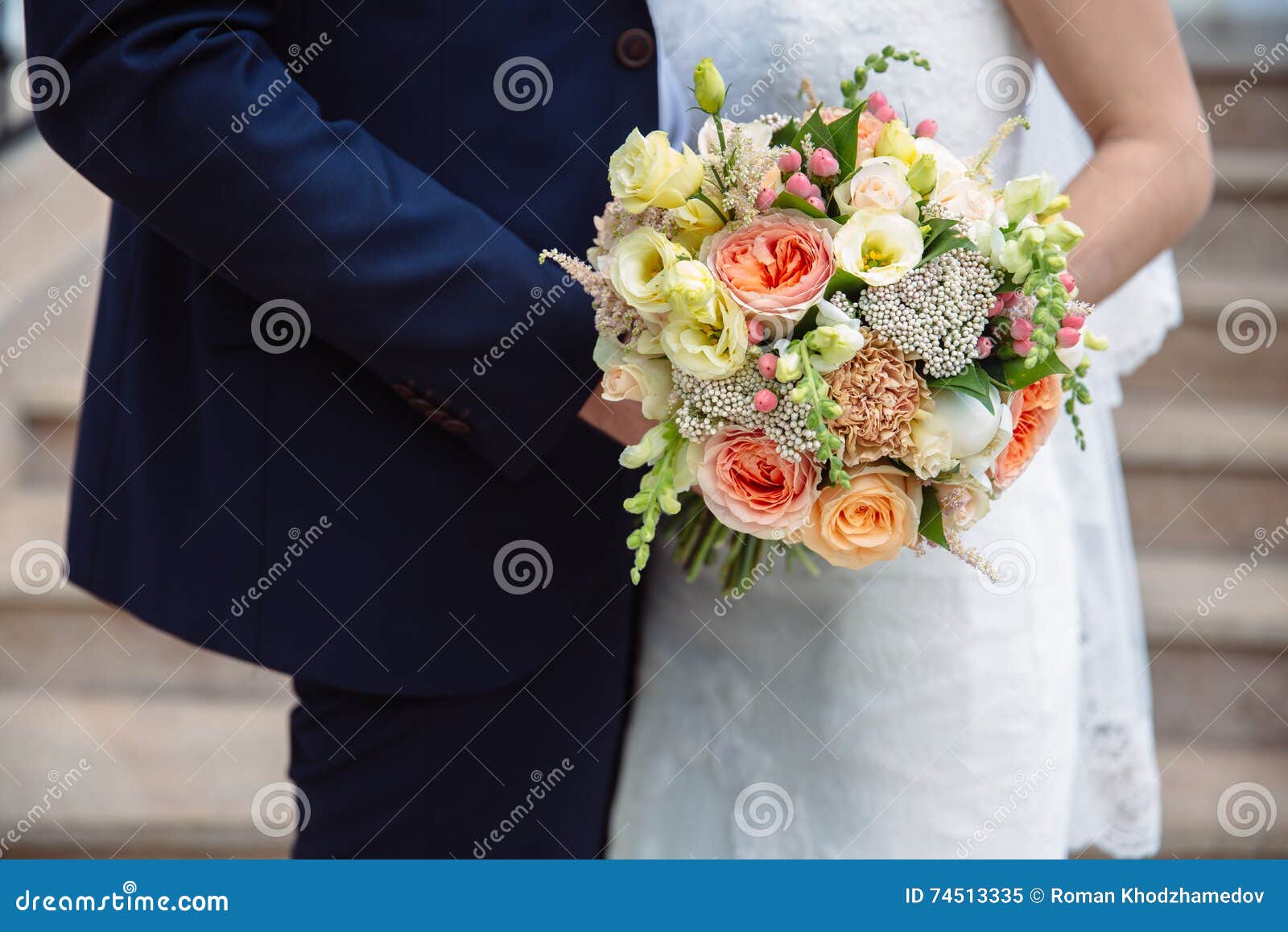 Wedding Bouquet in Marriage Couple Hands Stock Image - Image of bloom ...