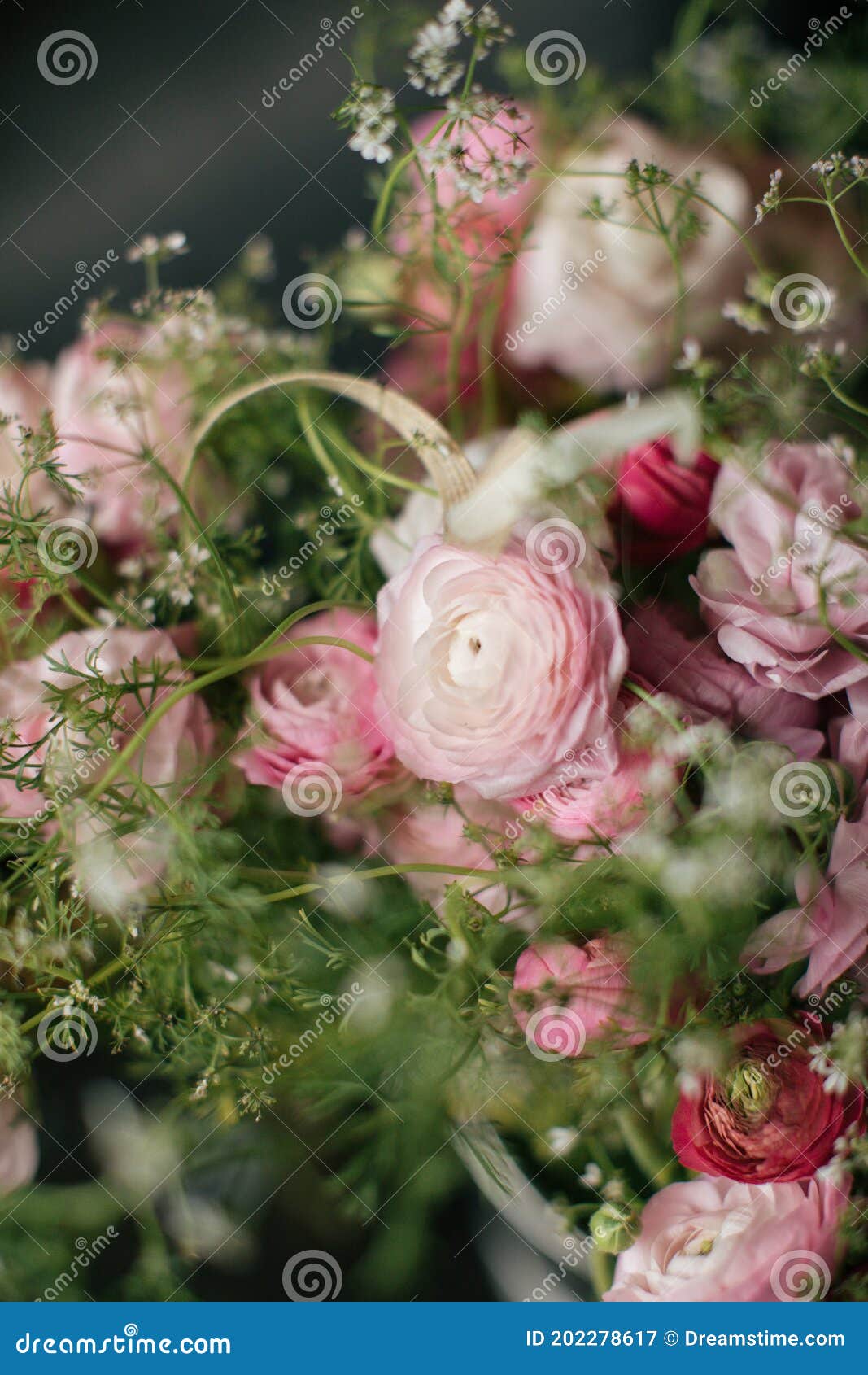 Wedding Bouquet of Pink Ranunculus with Greenery Stock Image - Image of ...