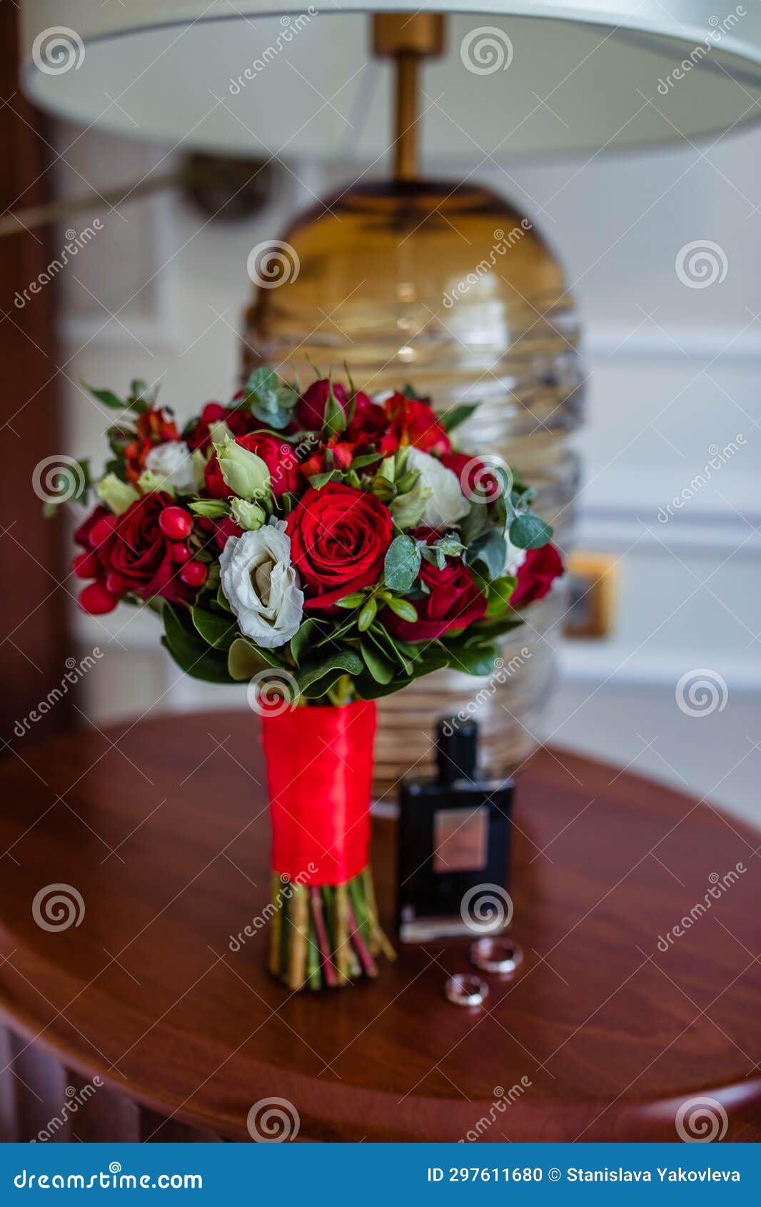 Wedding Bouquet with Red Roses on the Table Editorial Image - Image of ...