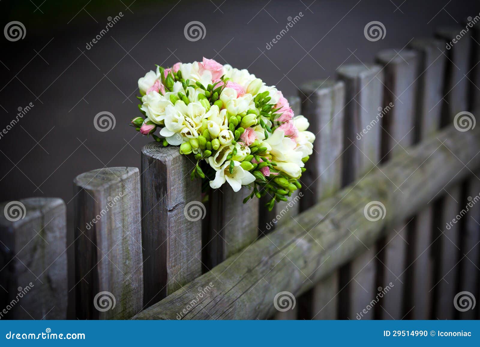 Wedding Bouquet on Rustic Country Fence Stock Photo - Image of colorful ...