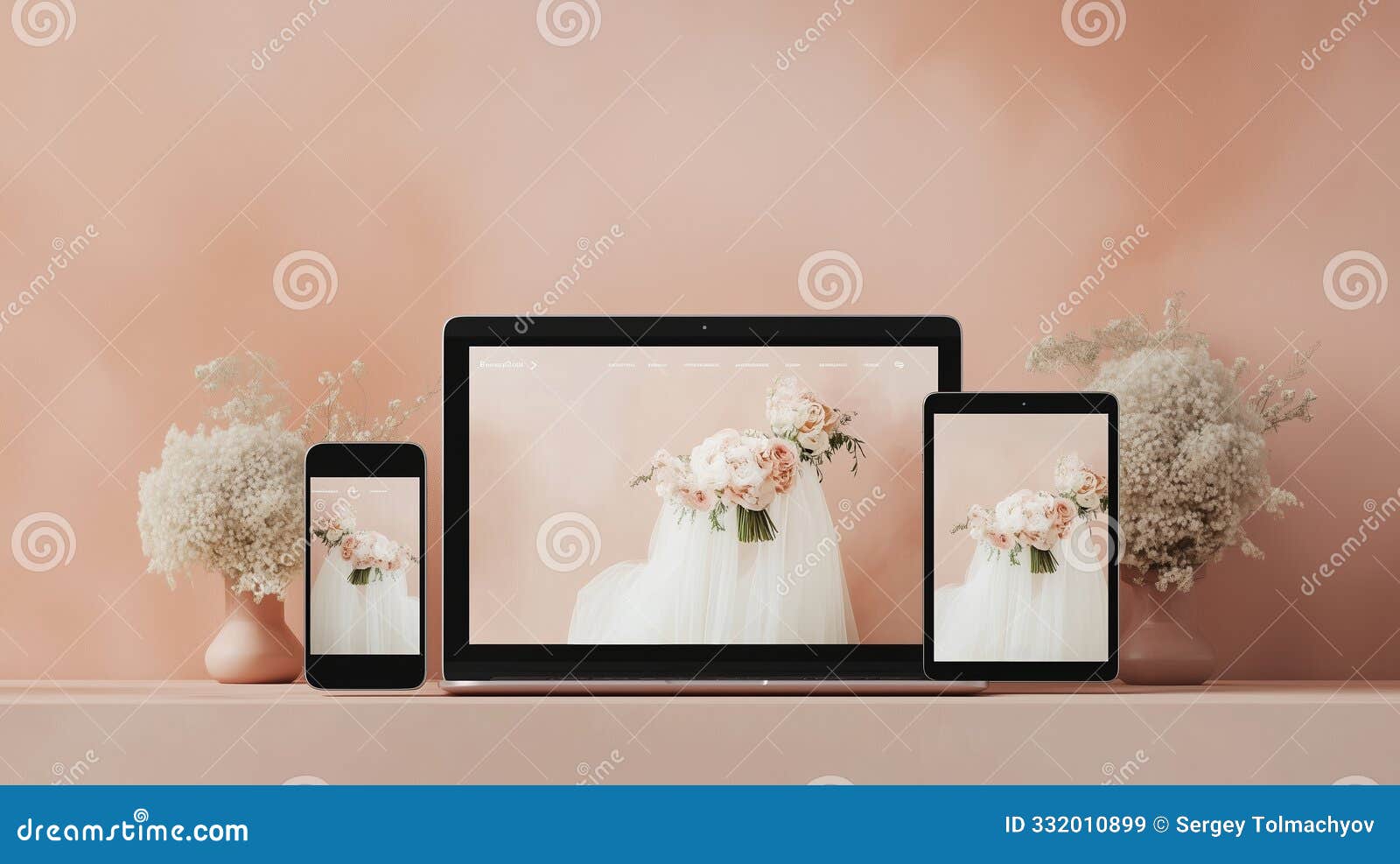Elegant Wedding Bouquet Displayed on Multiple Devices with a Soft Pink ...