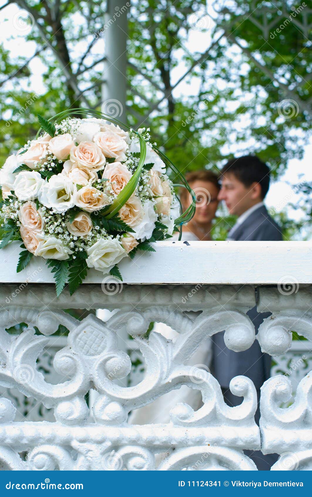 Wedding Bouquet on White Fence Stock Image - Image of happiness ...