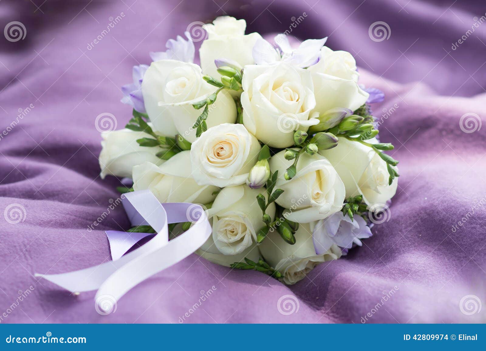 Wedding Bouquet with White Roses on Violet Background Stock Photo ...