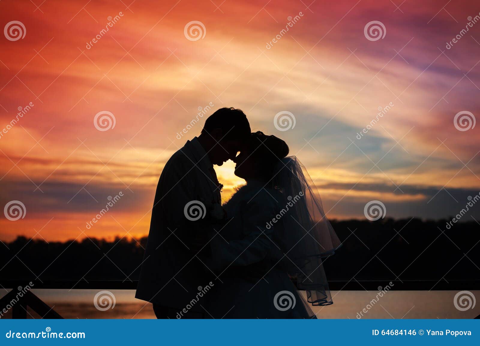 Wedding the Bride and Groom at Sunset Stock Photo - Image of nature ...