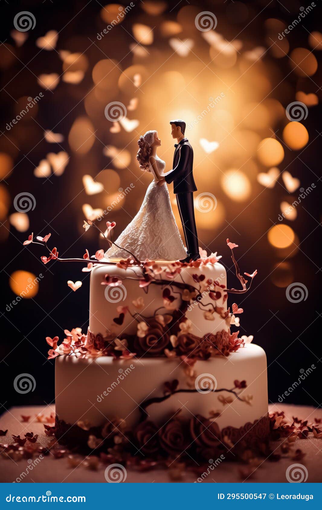 Wedding Cake with Bride and Groom Figurine on Top Stock Illustration ...