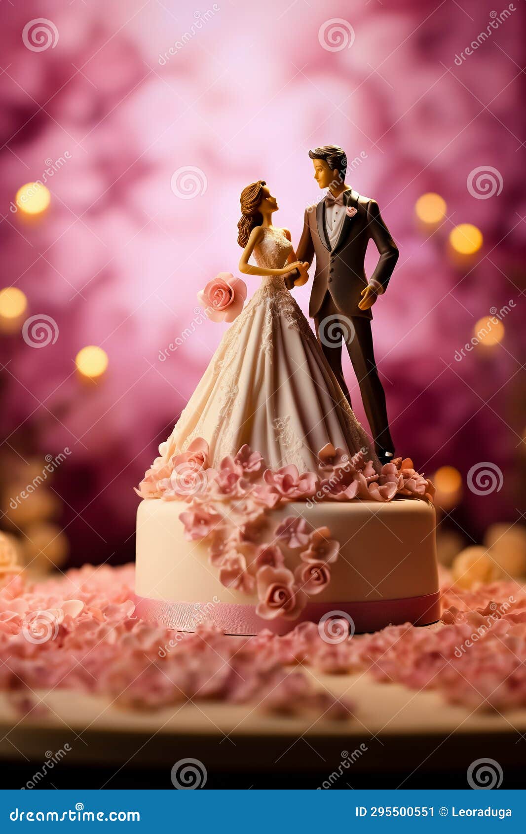 Wedding Cake with Bride and Groom Figurine on Top Stock Illustration ...